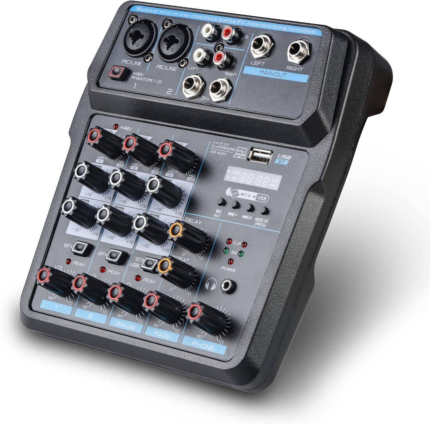 Mixers Audio 4 Channel Mixer, Dj Mixer Board Mixer Audio Bluetooth MP3 ...