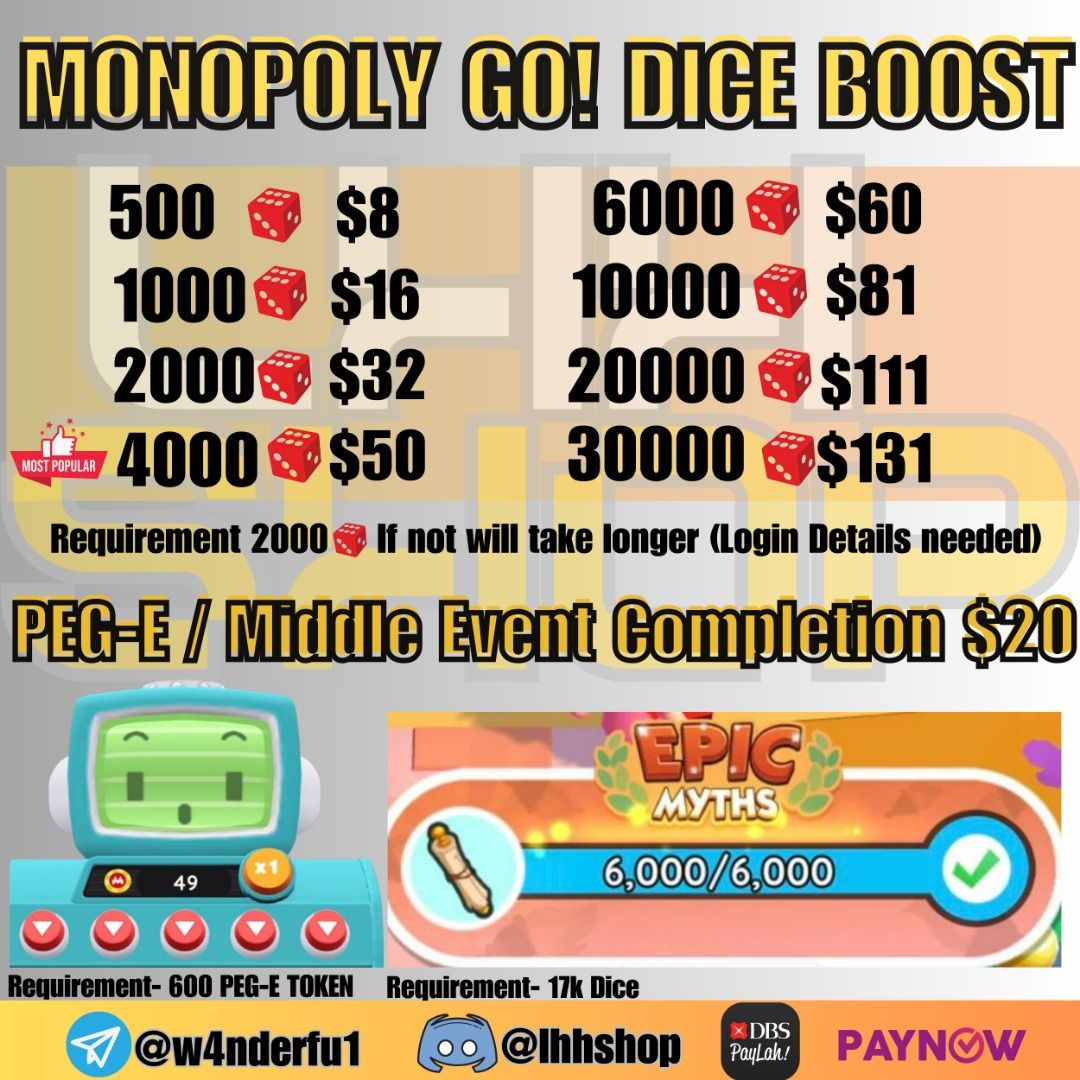Monopoly Go Dice Boostmiddle Event Completionpeg E V1130 Video Gaming Gaming Accessories