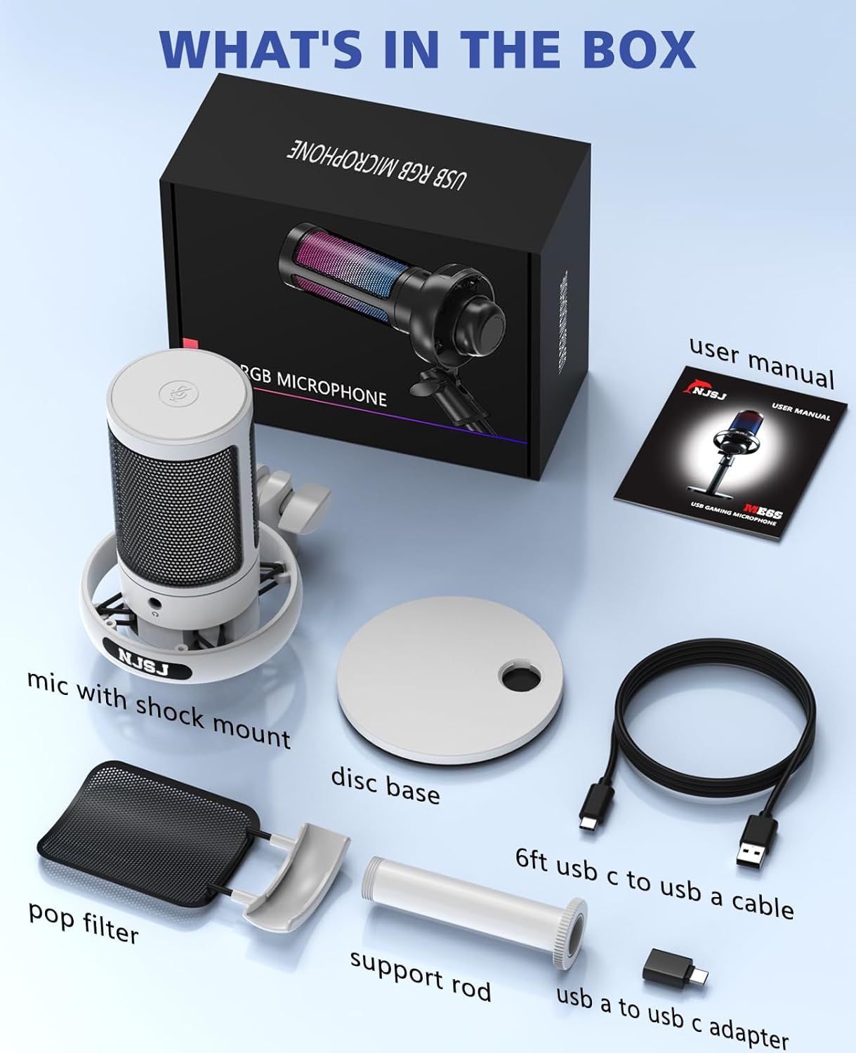 NJSJ Gaming Microphone, USB Microphone for PC/ PS4/ PS5/ Mac/Phone ...