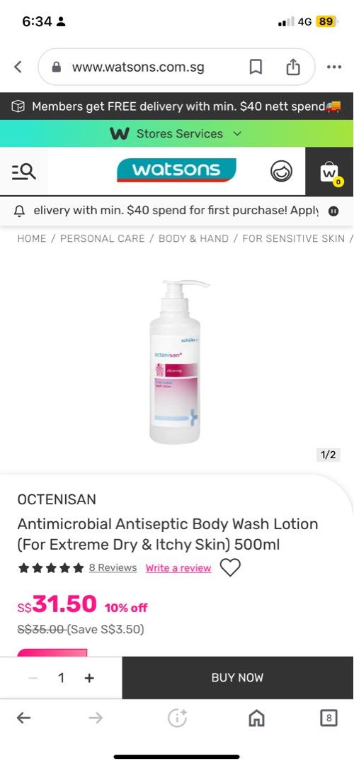 Octenisan wash solution for cleaning or bath, Health & Nutrition ...