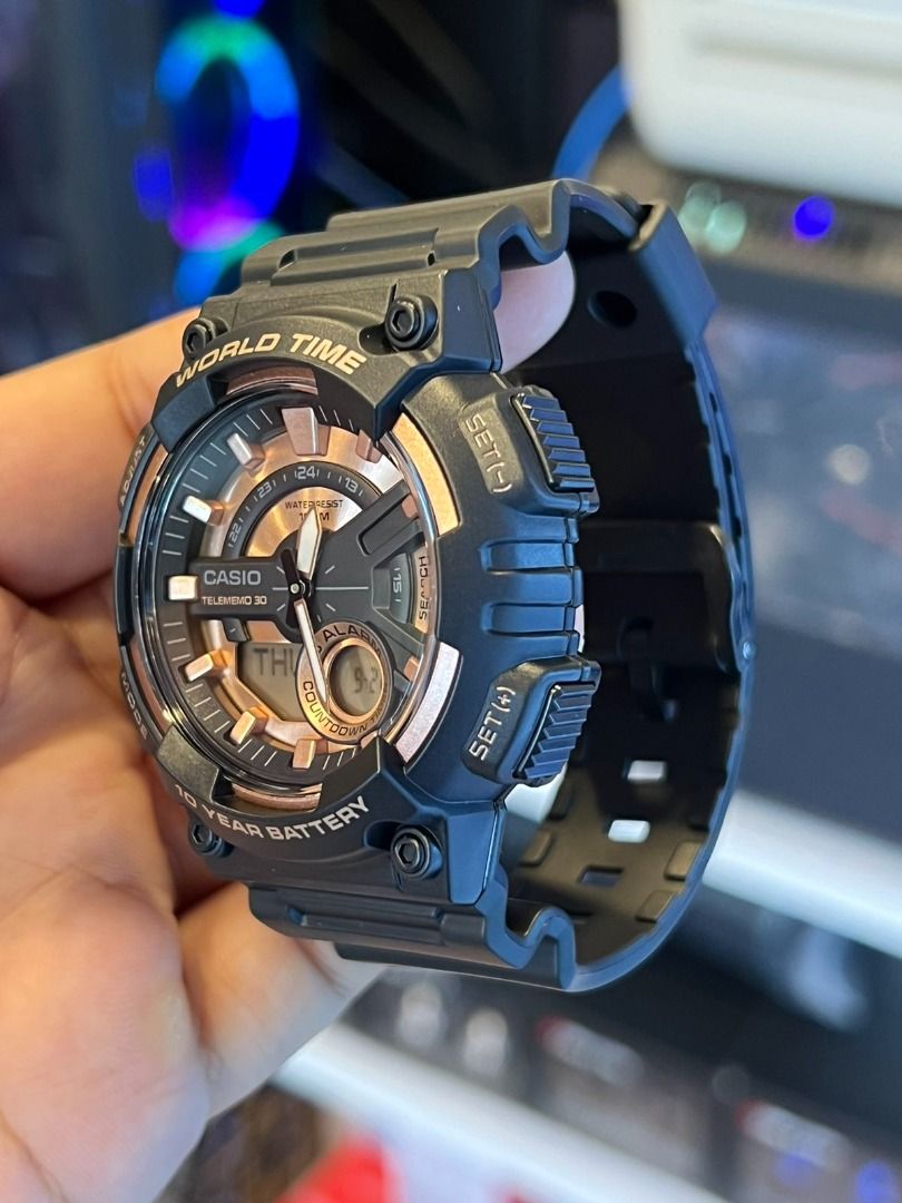 ORIGINAL CASIO World Time Rose Gold Dial Men's Watch AEQ-110W-1A3V, Men ...