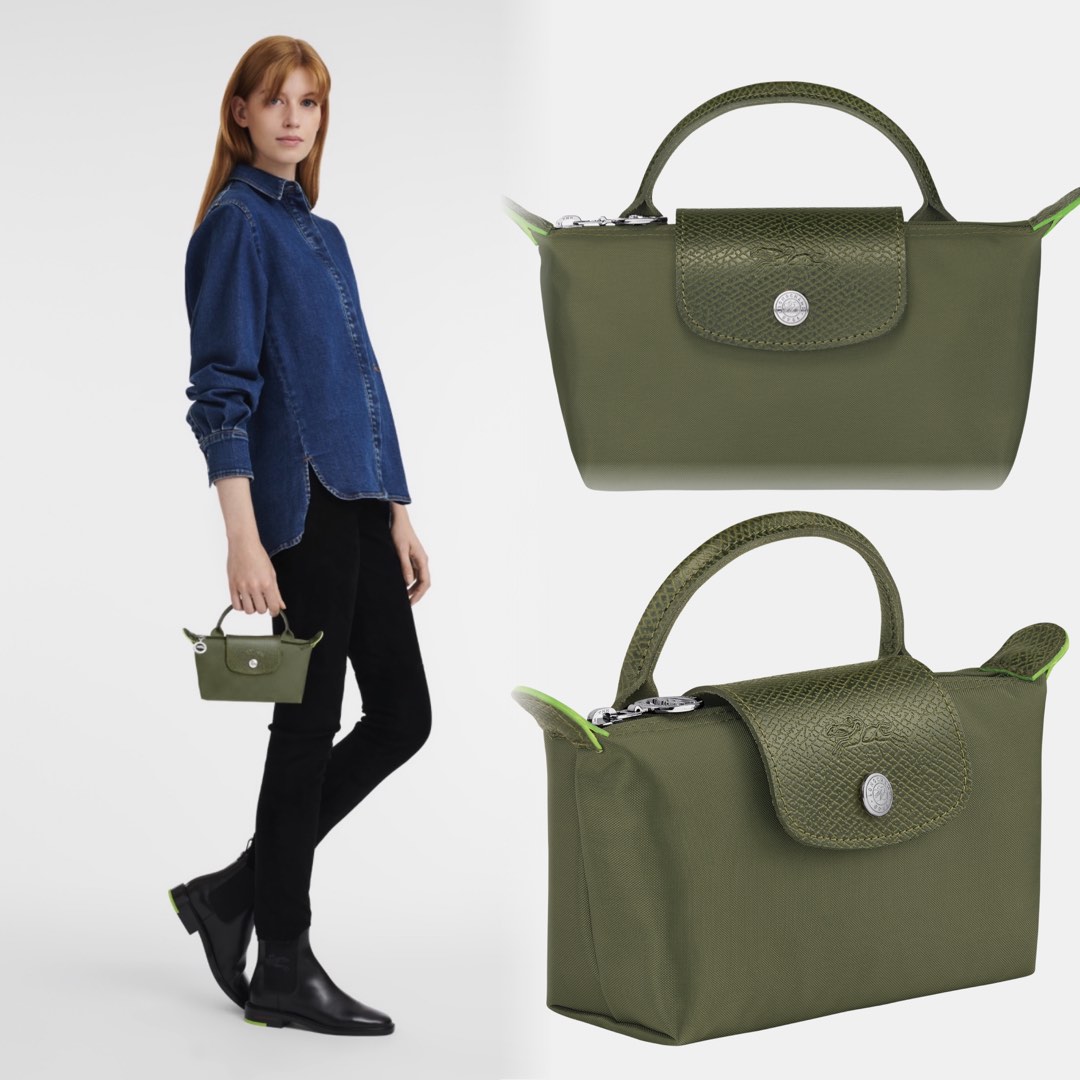 Original Longchamp Le Pliage Green Pouch With Handle Forest - Recycled ...