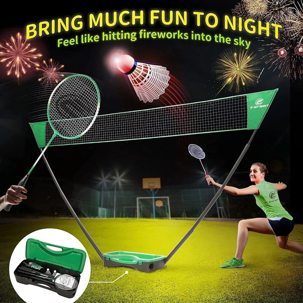 Portable Badminton Net Set, Rackets LED Lightnin Shuttlecocks Combo Set ...
