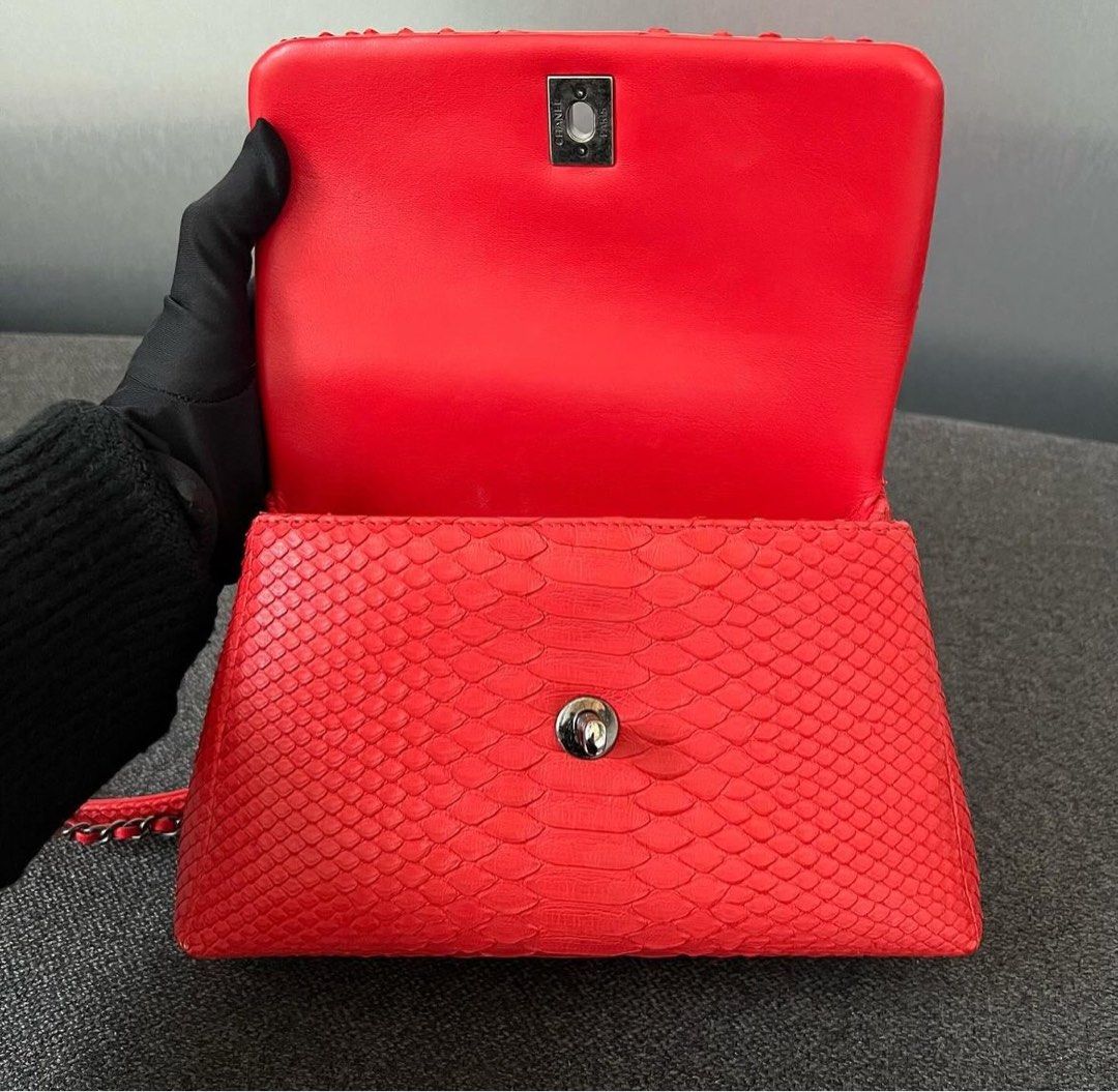 Rare Chanel Coco Handle Small Python Red / Rhw, Luxury, Bags & Wallets ...