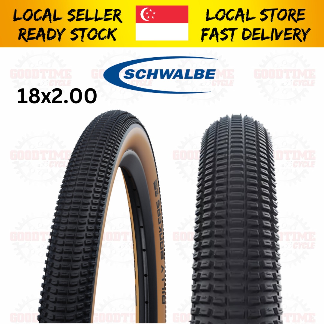 Schwalbe 18x2.00 Billy Bonkers Tanwall Brown Folding Tire Tyre Yellow 50-355 Birdy 18", Sports ...