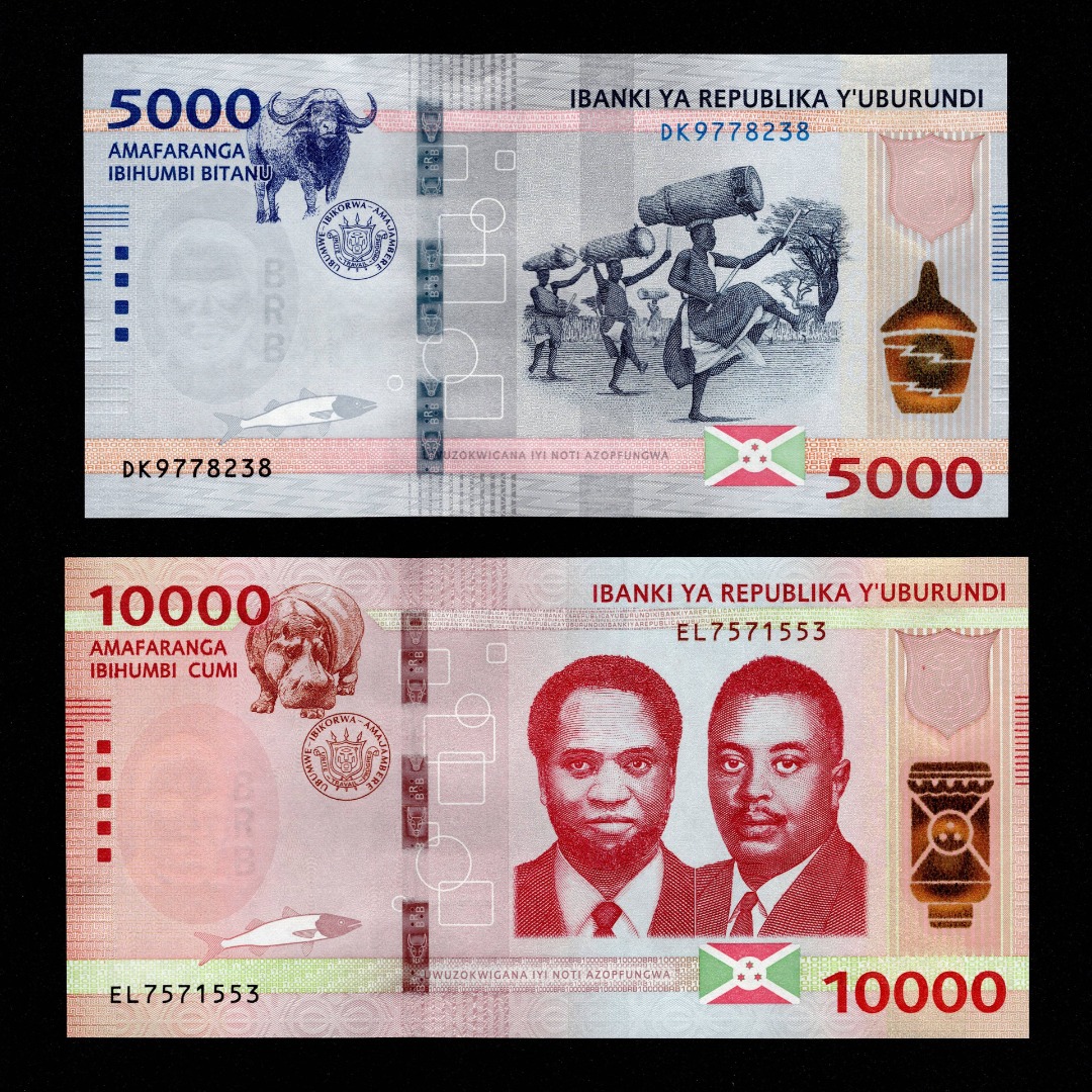 SET 2022/2023 BURUNDI 5000 10000 FRANCS P-58 59 UNC > NEW COLOR BUFFALO ...