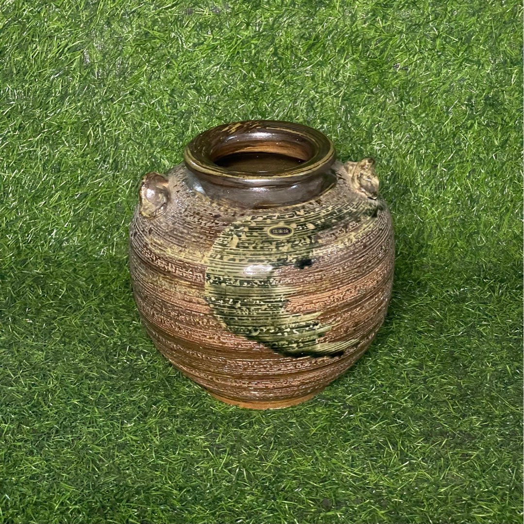 STONEWARE ART POTTERY SHIGARAKI WARE EAR VASE with authentic bottom ...