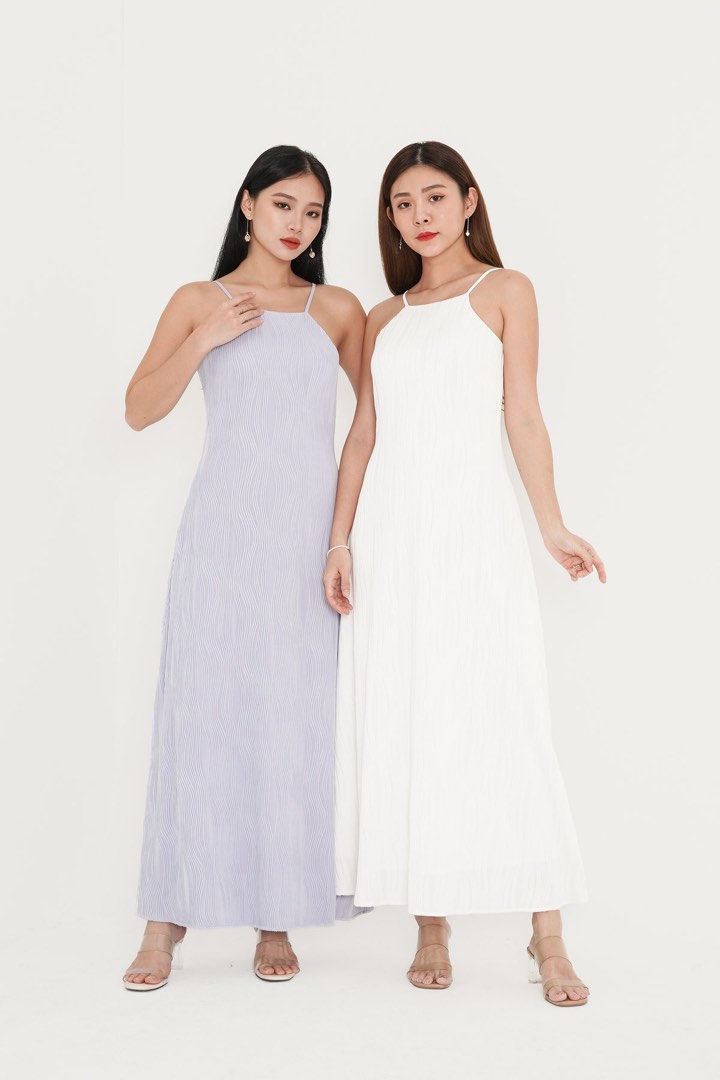 TPZ Constance Textured Pleats Maxi Dress in Lilac, Women's Fashion ...