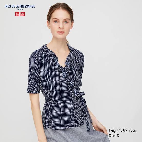 UNIQLO x INES DE LA FRESSANGE wrap top, Women's Fashion, Tops, Blouses on Carousell