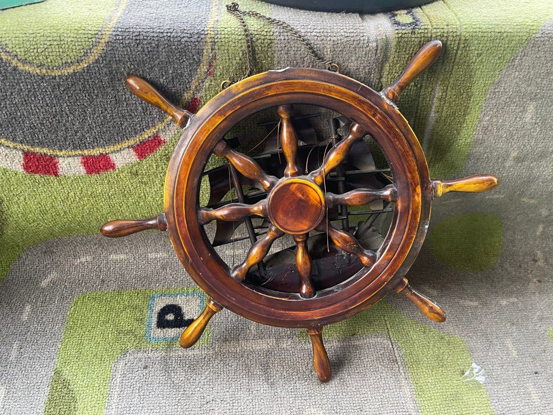 Vintage Ship Sailor wheel Galleon ship display from Japan with markings ...