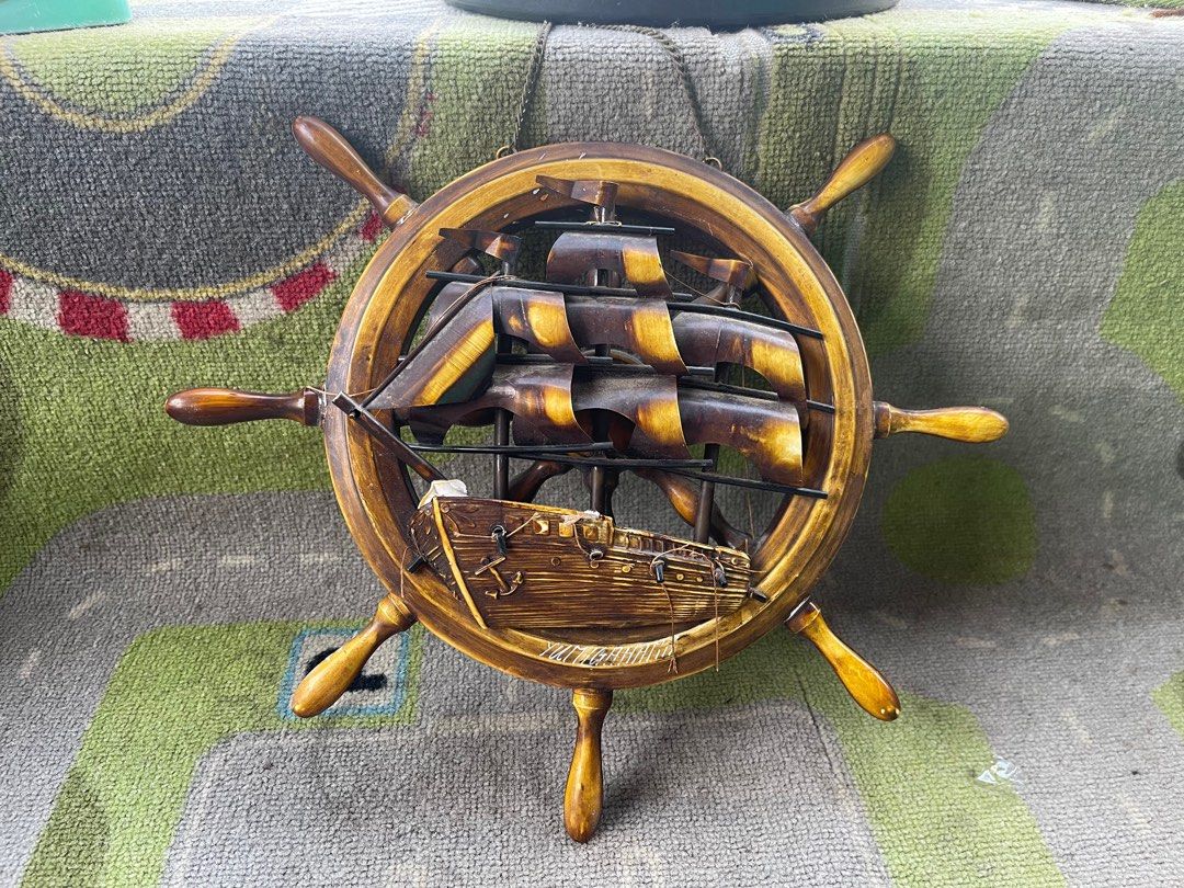 Vintage Ship Sailor wheel Galleon ship display from Japan with markings ...