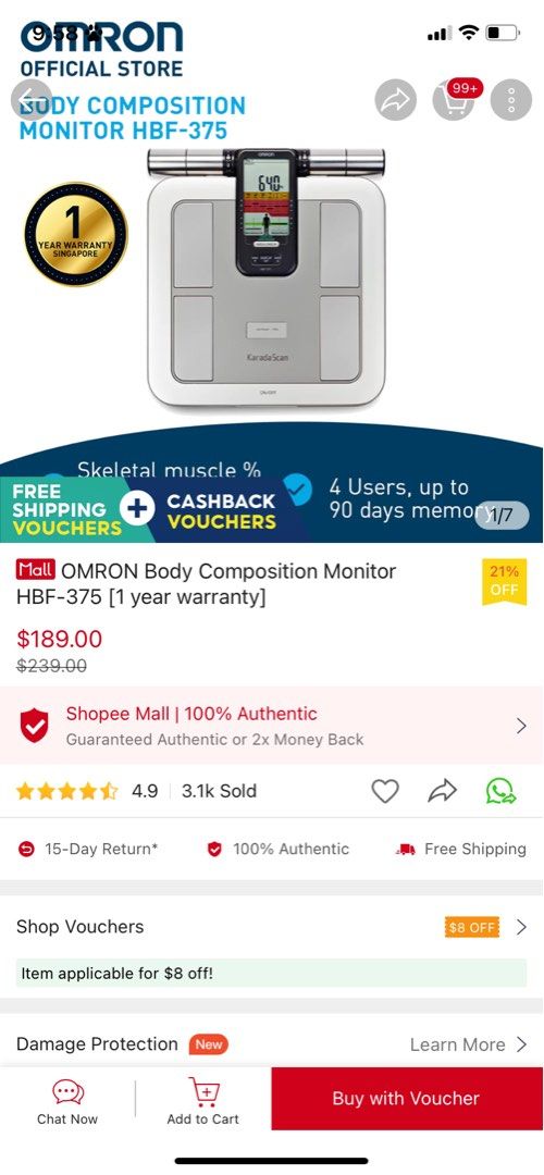 OMRON Body Composition Monitor HBF-375 weighing scale, Health ...