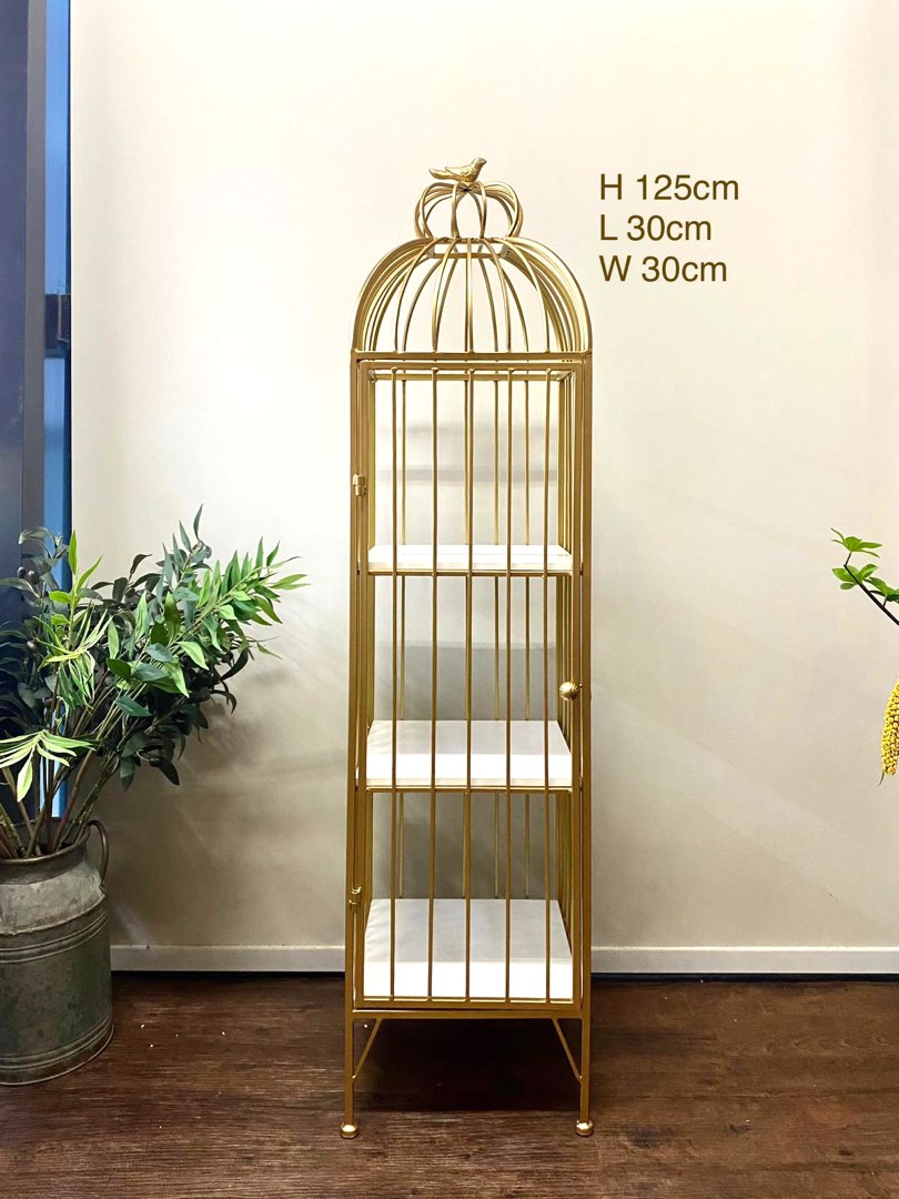 125 cm Gold cage Display shelf with door, Furniture & Home Living ...
