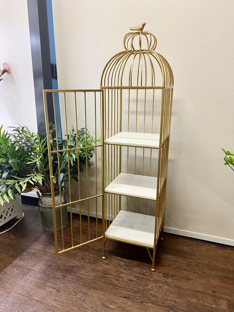 125 cm Gold cage Display shelf with door, Furniture & Home Living ...