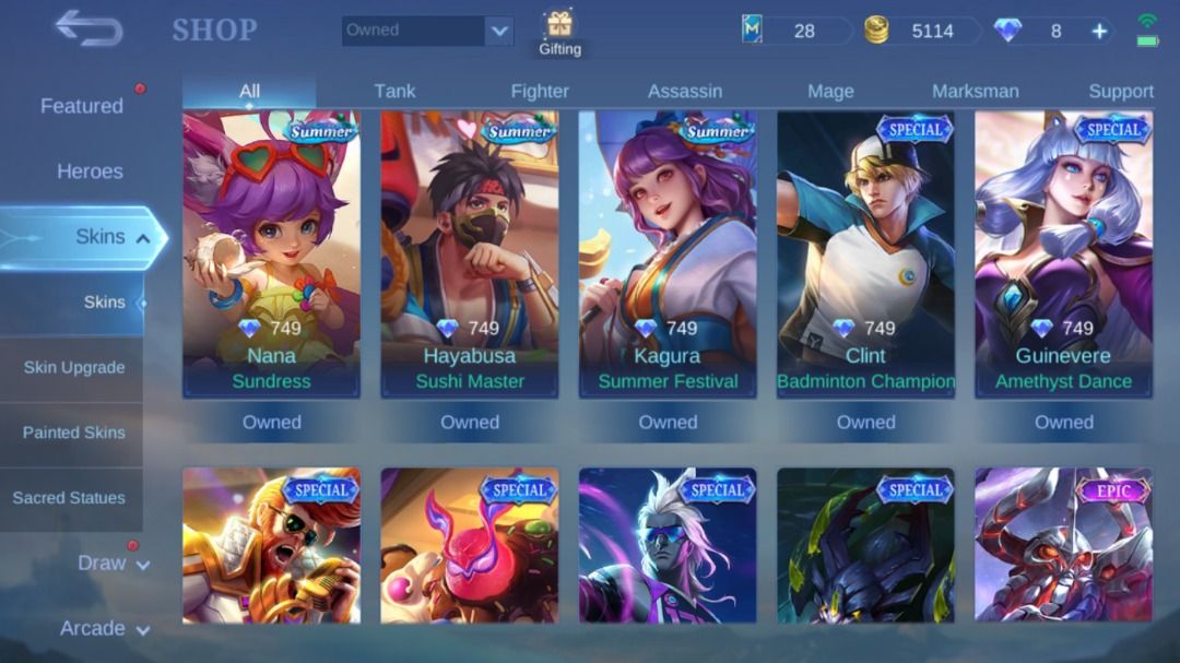 125 SKINS, 10 EPIC SKINS, STARLIGHT ANNUAL: HAYABUSA, EPIC LIMITED KAJA ...