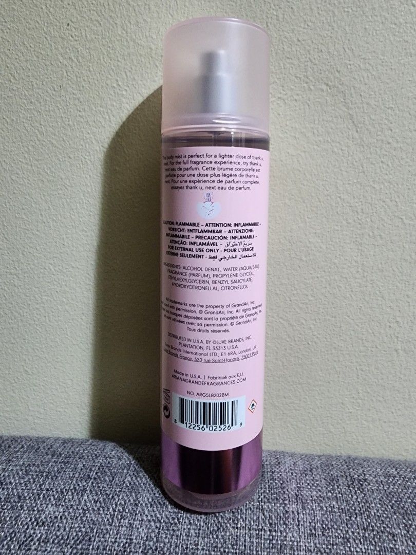 Ariana Grande Thank U Next Body Mist (236ml / 8fl oz), Beauty ...