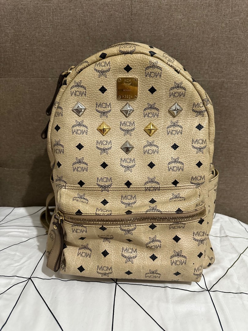 AUTHENTIC MCM Studded Backpack in Nude, Women's Fashion, Bags & Wallets ...