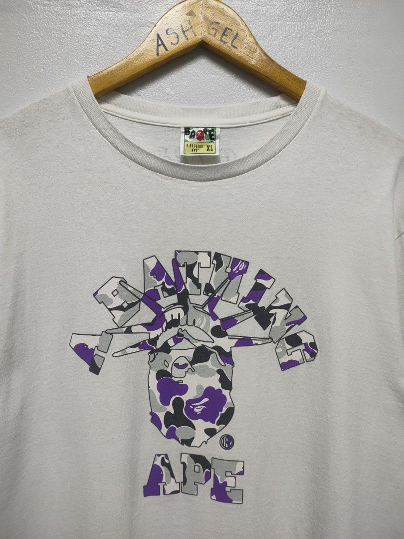 Bape NYC Statue of Liberty Purple Camo Head Logo Tshirt(Authentic), Men ...