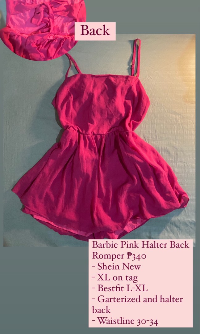 Barbie Pink Halter Back Romper, Women's Fashion, Dresses & Sets ...
