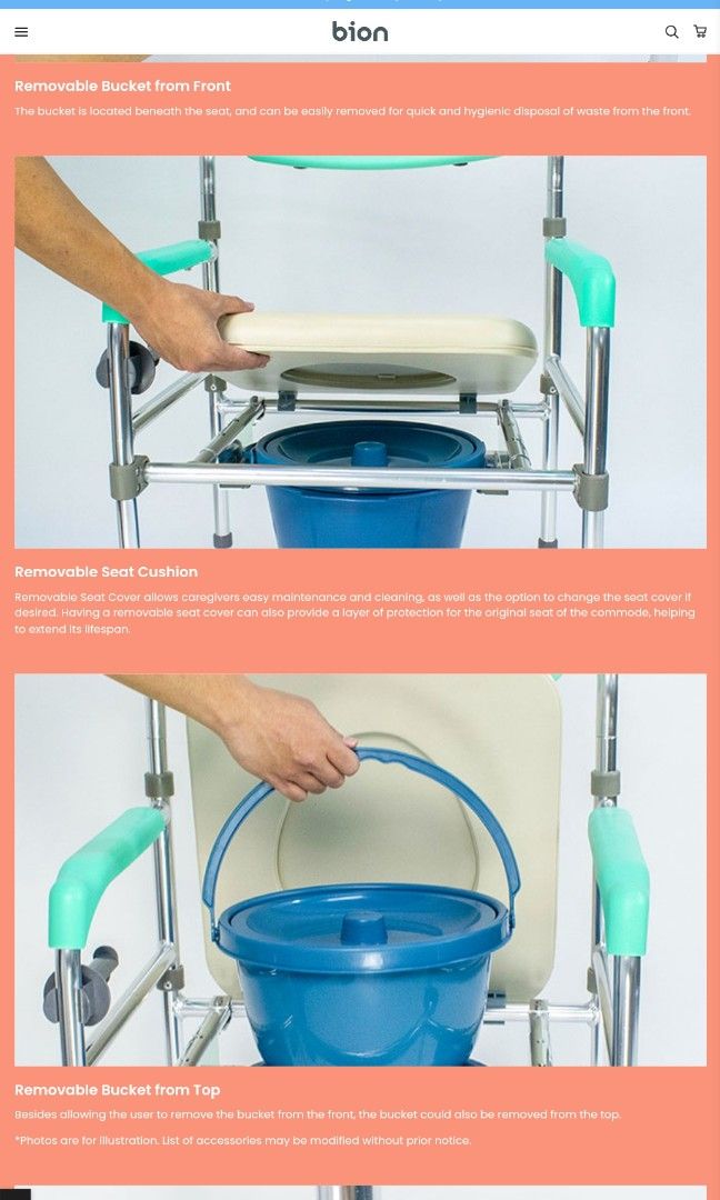 Bion commode chair without wheels, Health & Nutrition, Assistive ...