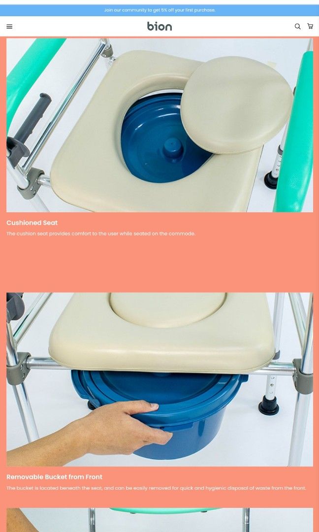 Bion commode chair without wheels, Health & Nutrition, Assistive ...