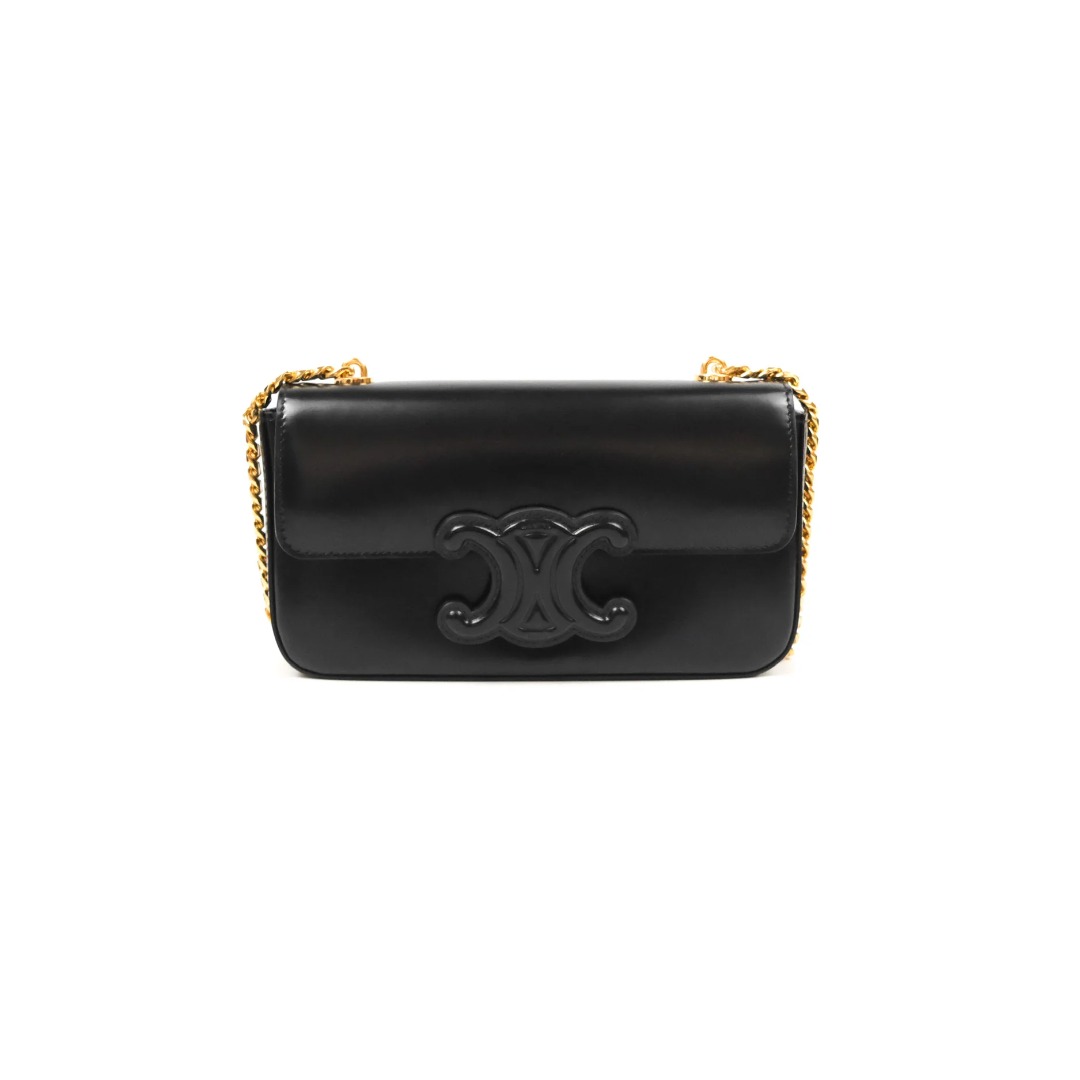 Celine Triomphe Chain Shoulder Bag Black Shiny Calfskin, Luxury, Bags ...