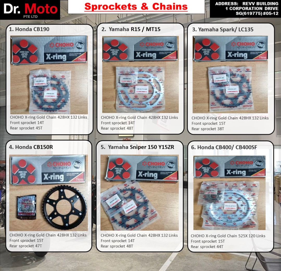 Chain Sprocket set Choho X-Ring: Honda CB400, CB190, CB150 / Yamaha R15 ...