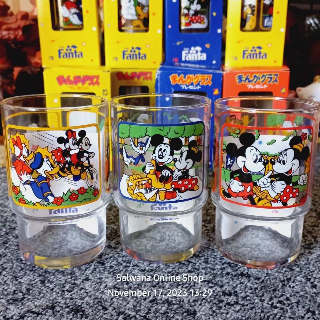 COLLECTIBLE DISNEY MICKEY AND FRIENDS DRINKING GLASS BY FANTA WITH BOX ...
