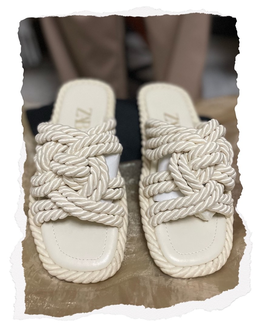 Cream Zara rope sandals, Women's Fashion, Footwear, Flats & Sandals on ...