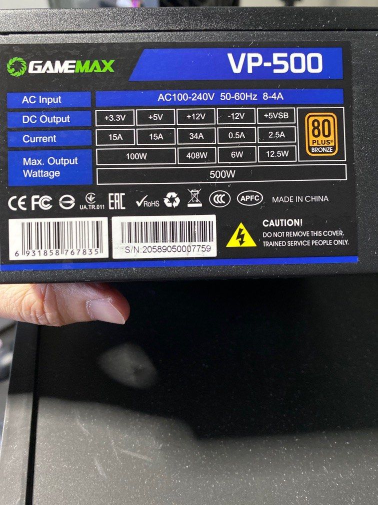 GameMax VP-500 500W PSU, Computers & Tech, Parts & Accessories, Computer Parts on Carousell