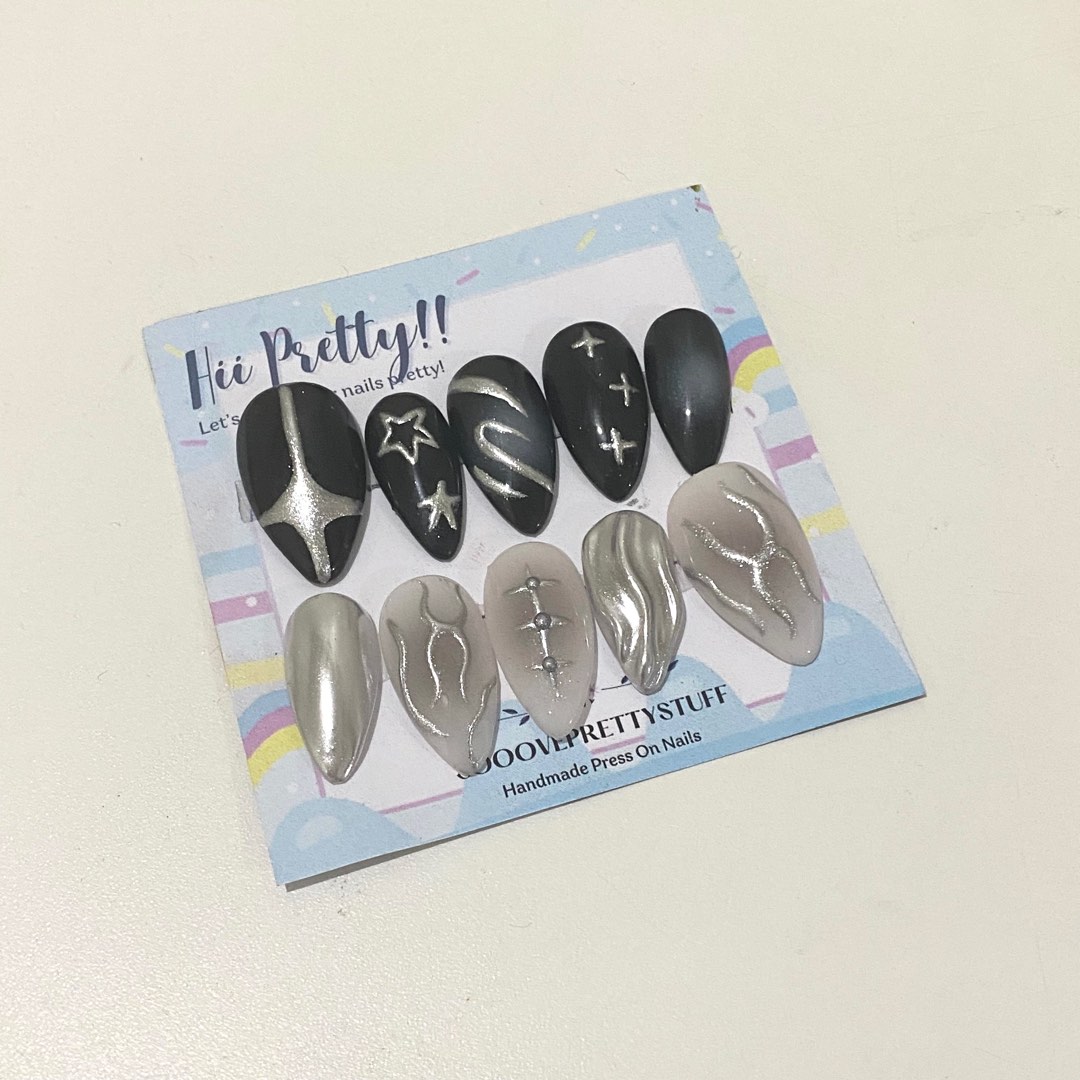 Handmade Aesthetic Fake Nails YK2, Kesehatan & Kecantikan, Parfum, Kuku ...