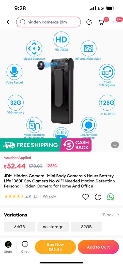 JDM Hidden Camera- Mini Body Camera 6 Hours Battery Life 1080P Spy ...