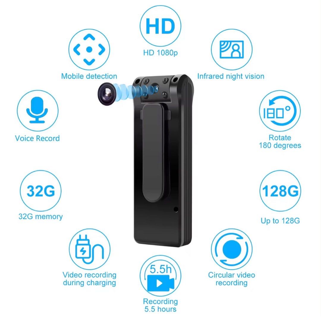 JDM Hidden Camera- Mini Body Camera 6 Hours Battery Life 1080P Spy ...