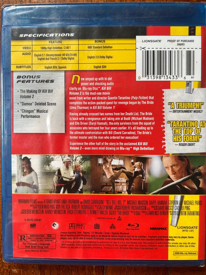 Kill Bill Vol 1 & 2 Bluray, Hobbies & Toys, Music & Media, CDs & DVDs on Carousell