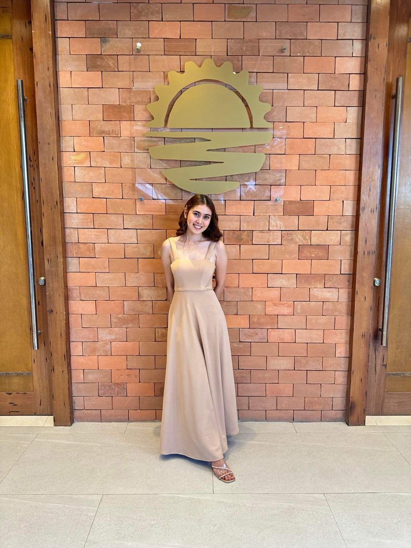 Light beige/light brown bridesmaid dress evening gown, Women's Fashion ...
