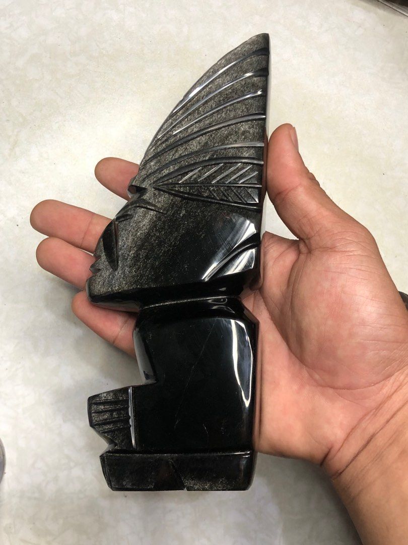 Mayan Aztec Carved Gold Sheen Obsidian, Hobbies & Toys, Memorabilia ...