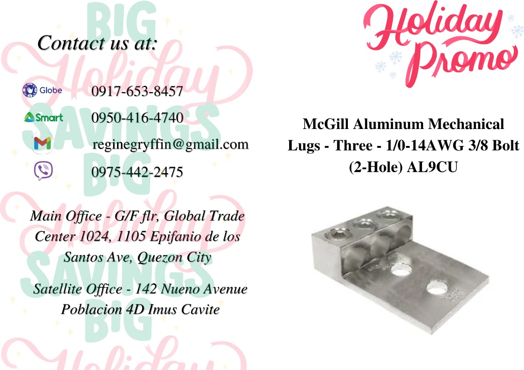 McGill Aluminum Mechanical Lugs - Three - 1/0-14AWG 3/8 Bolt (2-Hole ...