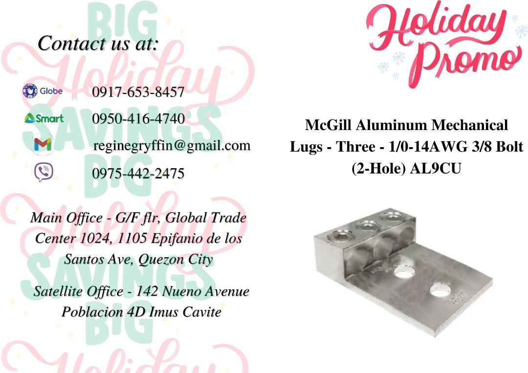 McGill Aluminum Mechanical Lugs - Three - 1/0-14AWG 3/8 Bolt (2-Hole ...