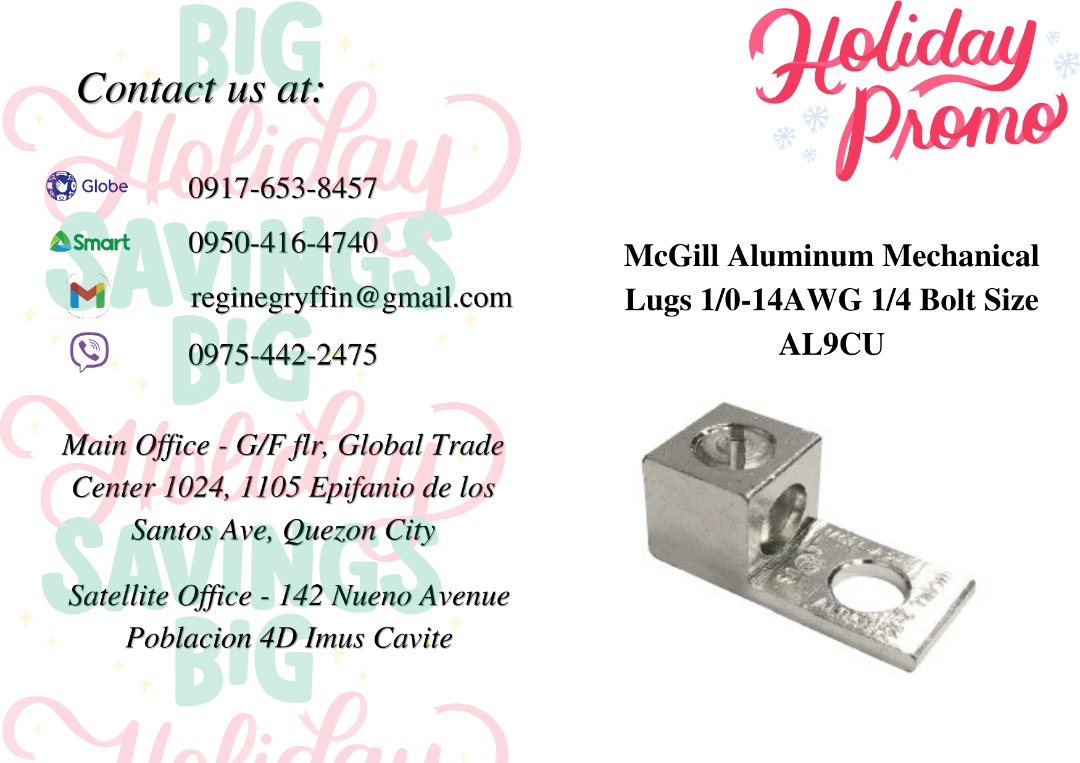 McGill Aluminum Mechanical Lugs 1/0-14AWG 1/4 Bolt Size AL9CU ...