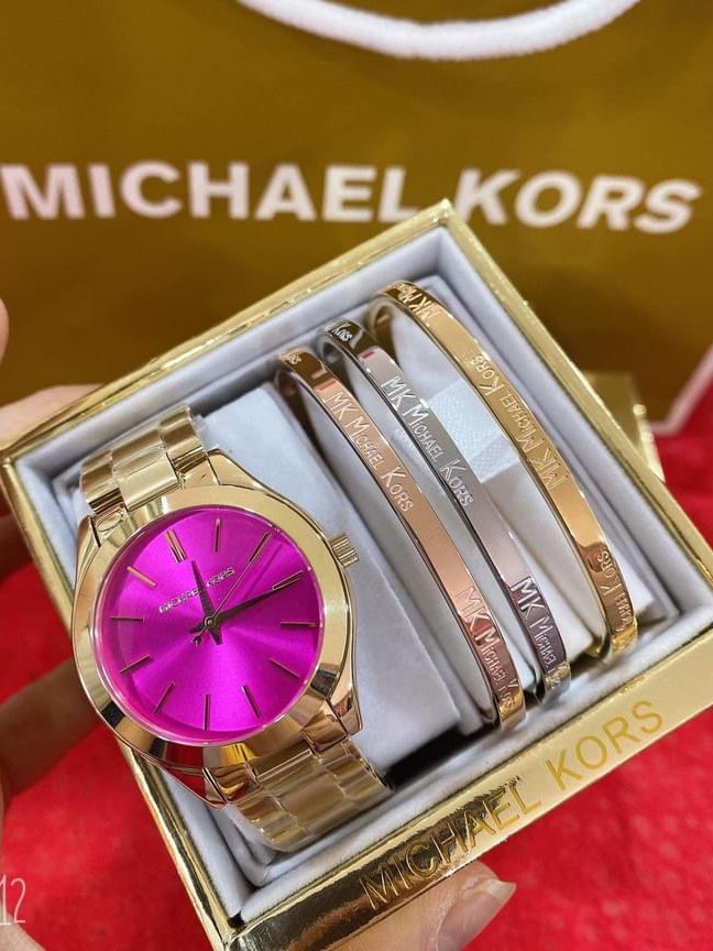 MK SET PINK DIAL SLIM RUNWAY WITH BANGLES AUTHENTIC WATCH, Women's ...