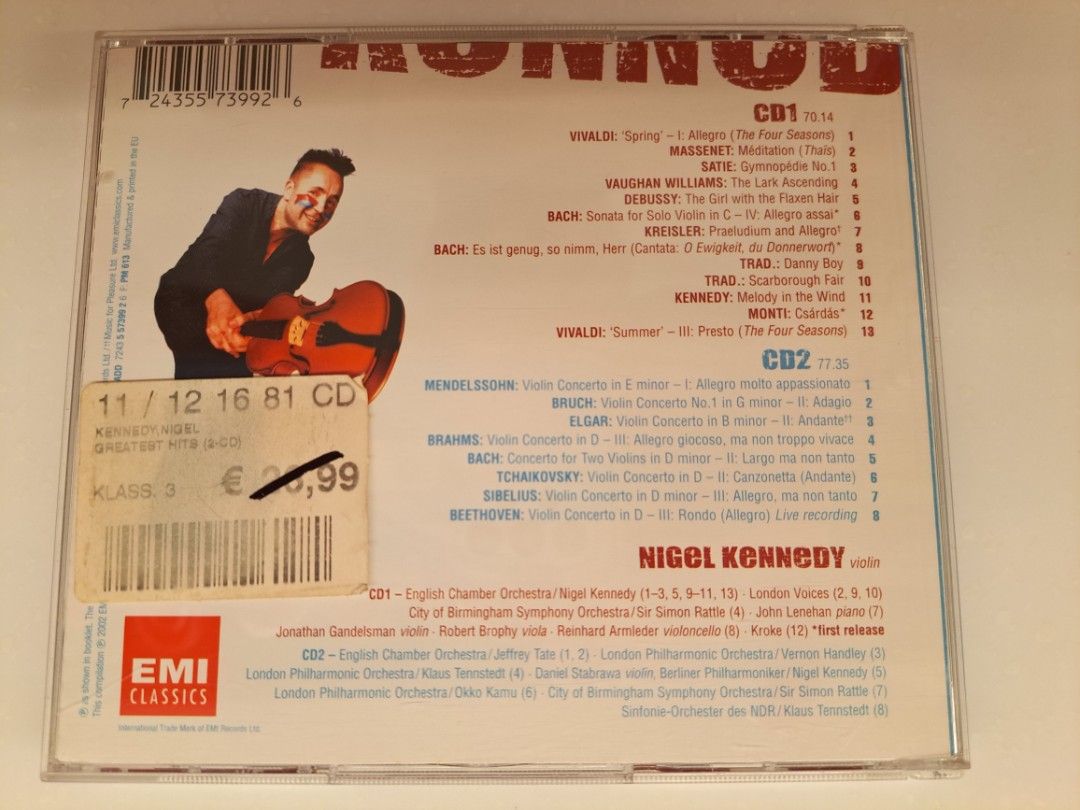 Nigel Kennedy - Greatest Hits. Violin music. 2 cd set. 2002 EMI Records ...