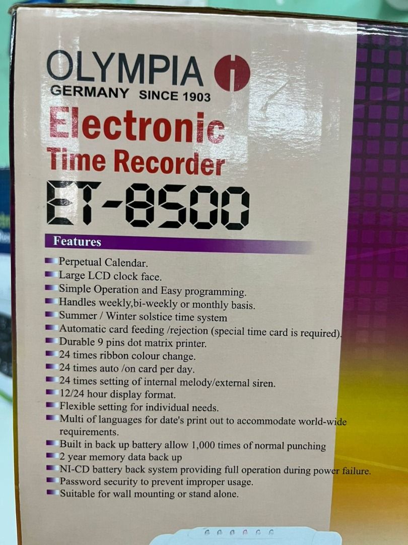 OLYMPIA TIME RECORDER ET-8500, Computers & Tech, Office & Business Technology on Carousell