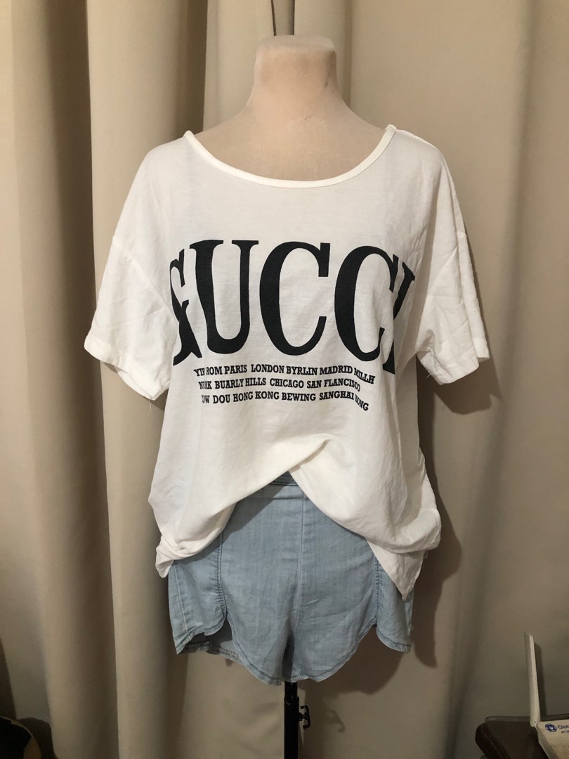 oversize -white statement tee, Women's Fashion, Tops, Shirts on Carousell