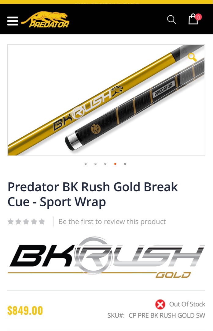Predator BK Rush Gold Break Cue, Sports Equipment, Sports & Games ...