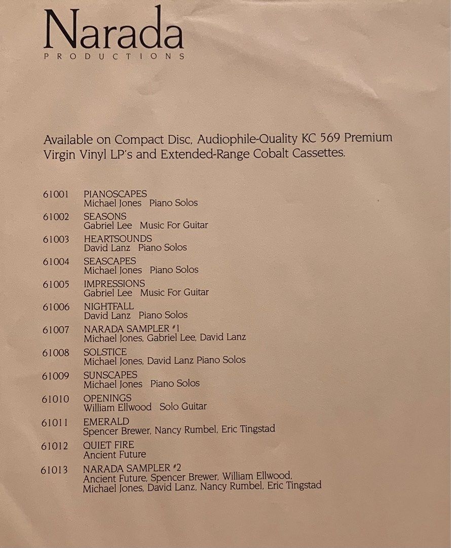 “Rare” Narada Sampler “Audiophile Quality” - Vinyl Record LP, Hobbies ...