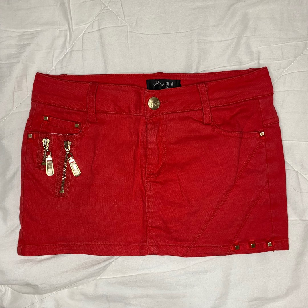 Rockstar Y2k Red Denim Mini Skirt, Women's Fashion, Bottoms, Skirts on ...