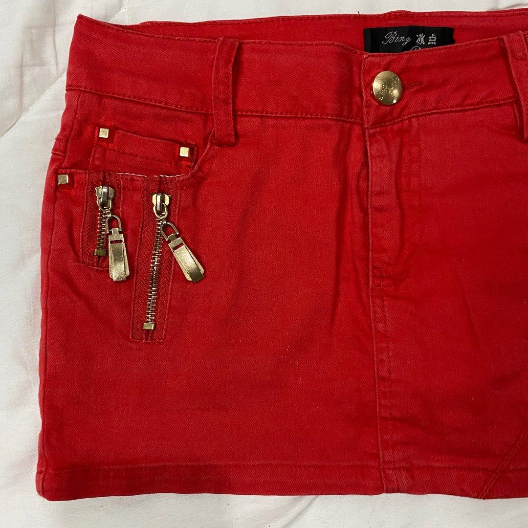 Rockstar Y2k Red Denim Mini Skirt, Women's Fashion, Bottoms, Skirts on ...