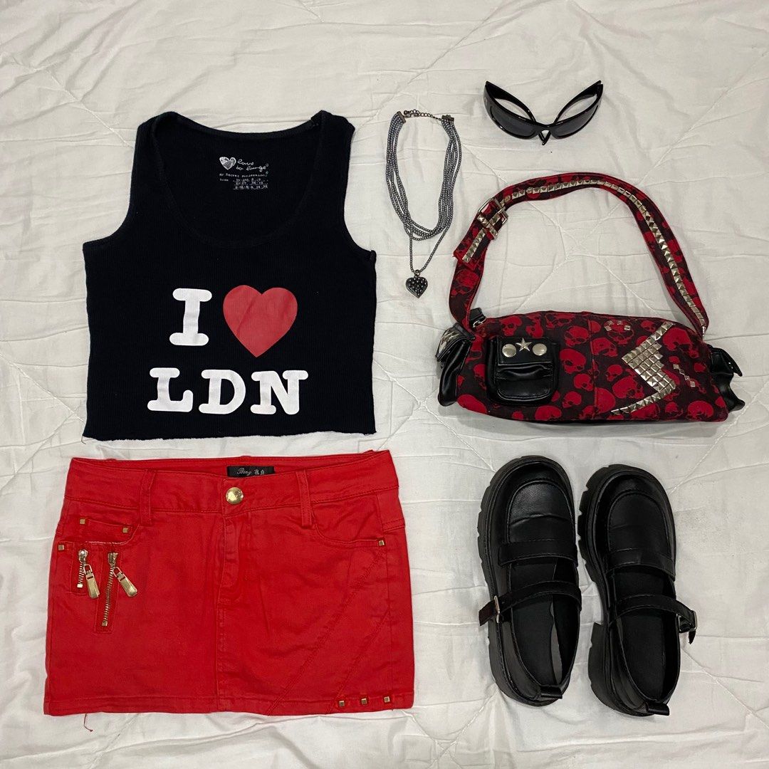 Rockstar Y2k Red Denim Mini Skirt, Women's Fashion, Bottoms, Skirts on ...