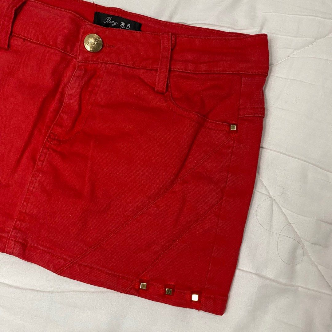 Rockstar Y2k Red Denim Mini Skirt, Women's Fashion, Bottoms, Skirts on ...