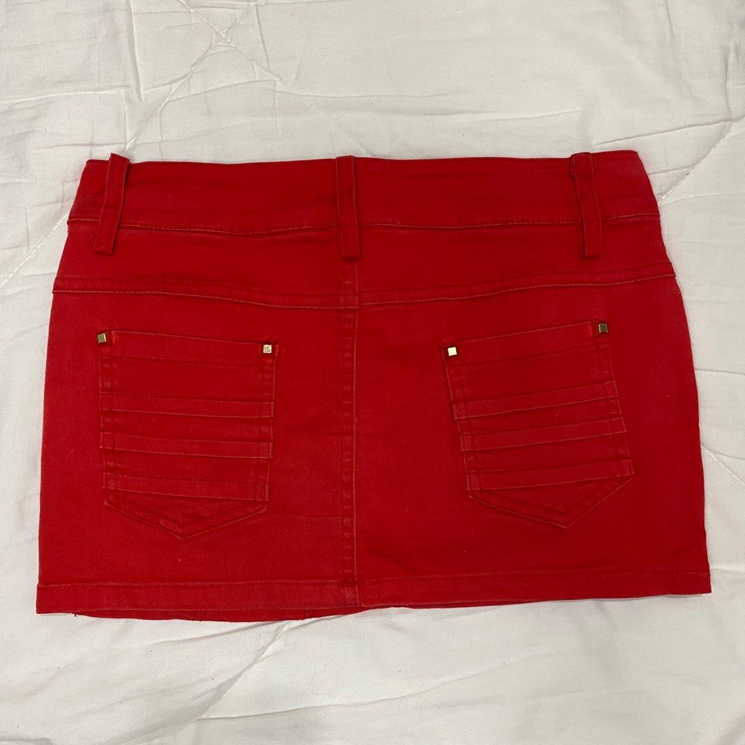 Rockstar Y2k Red Denim Mini Skirt, Women's Fashion, Bottoms, Skirts on ...